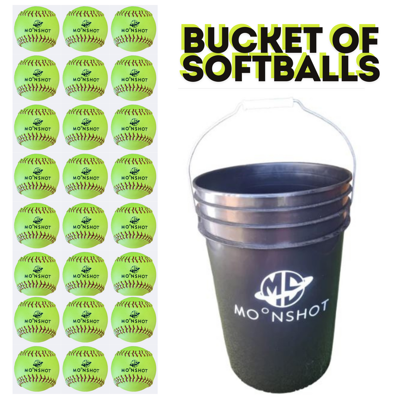 Moonshot - Bucket of Softballs (24 Moonshot Leather balls and bucket ...